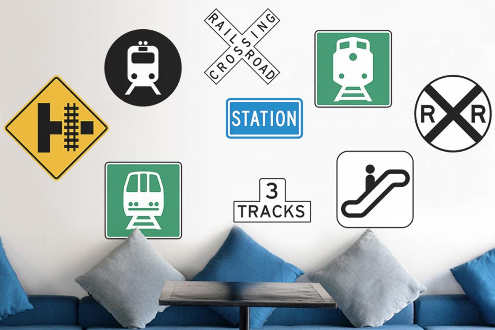 Train Station Signs Wall Decal Sticker Set by Wallmonkeys Peel and ...