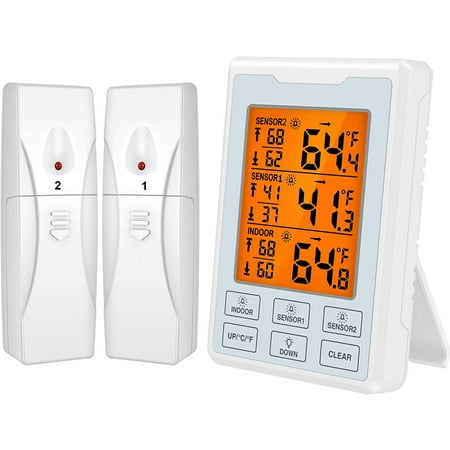 Refrigerator Thermometer, Wireless Indoor Outdoor Thermometer, 2 Remote ...