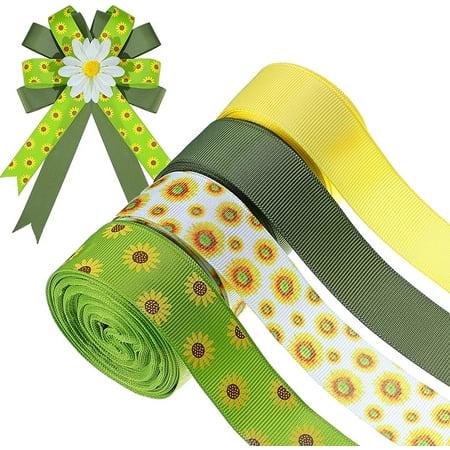 4 Rolls Sunflower Ribbon Summer Spring Ribbon Yellow Sunflower Fabric ...