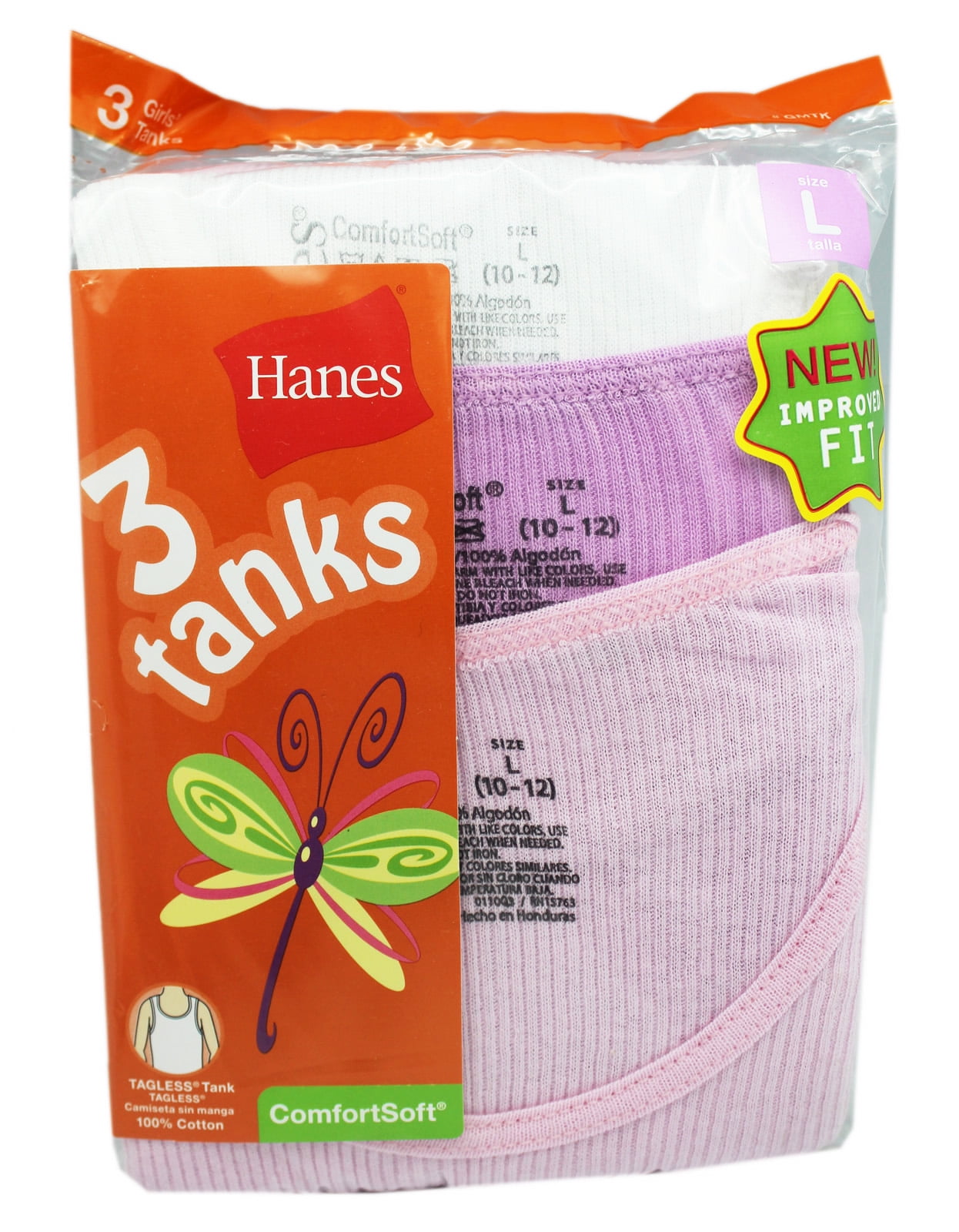 Hanes ComfortSoft Girl's Tank Top Set (L, Pink, White, Lavender ...