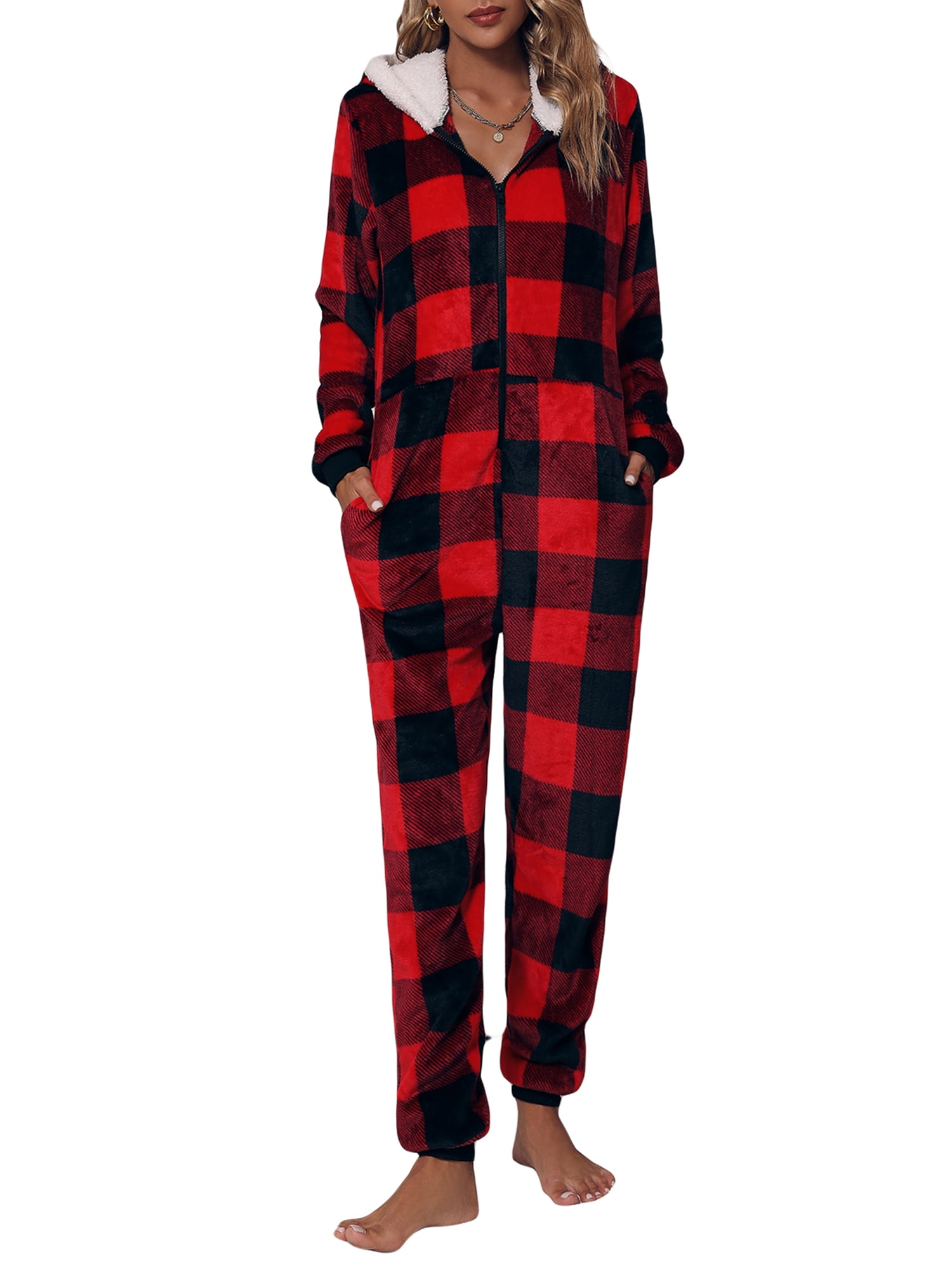 Womens Fleece Onesies Pajamas Jumpsuit Warm Sherpa Romper Sleepwear One
