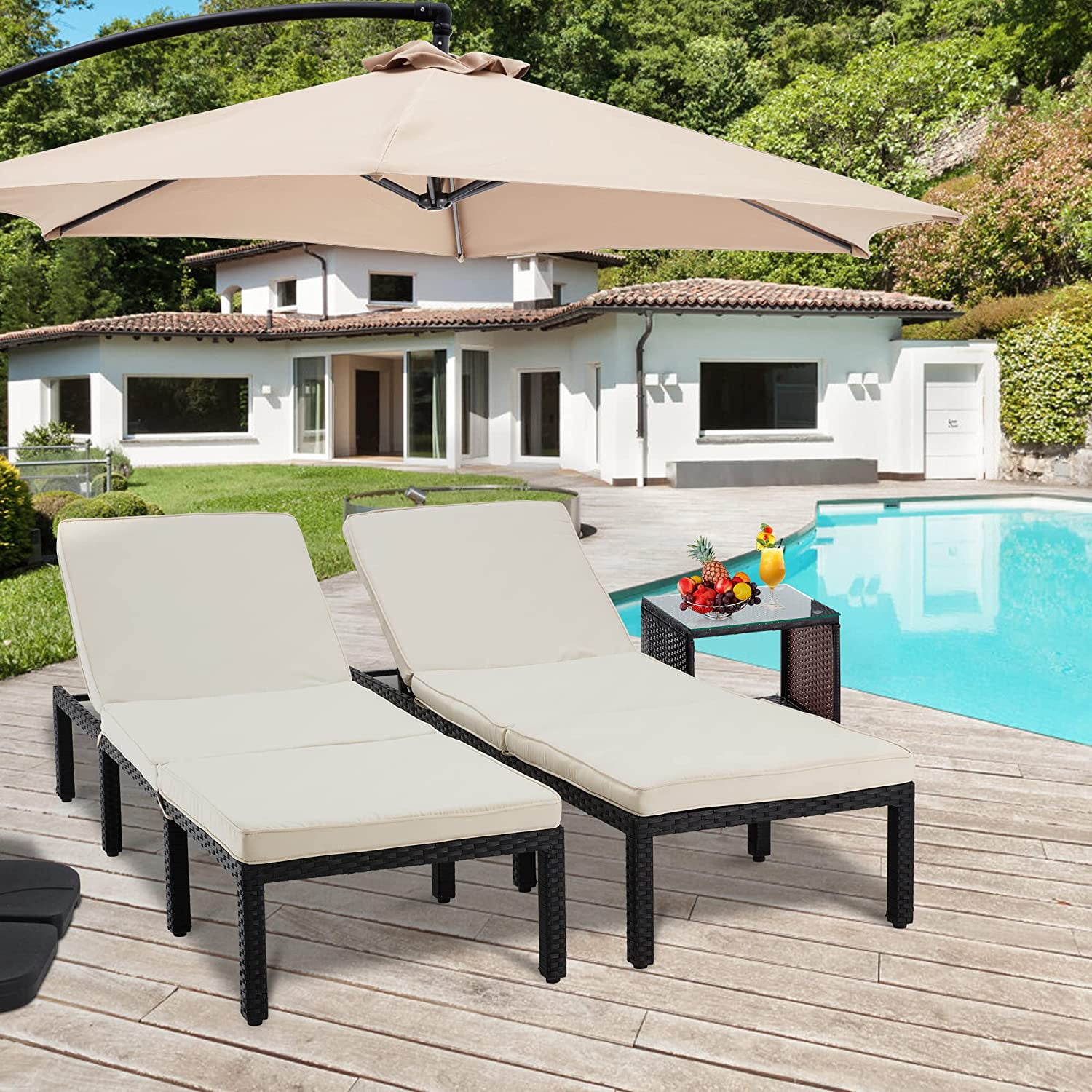 AVAWING Outdoor Pool Chaise Lounge Chairs Set of 2, PE Rattan Beach 5 ...