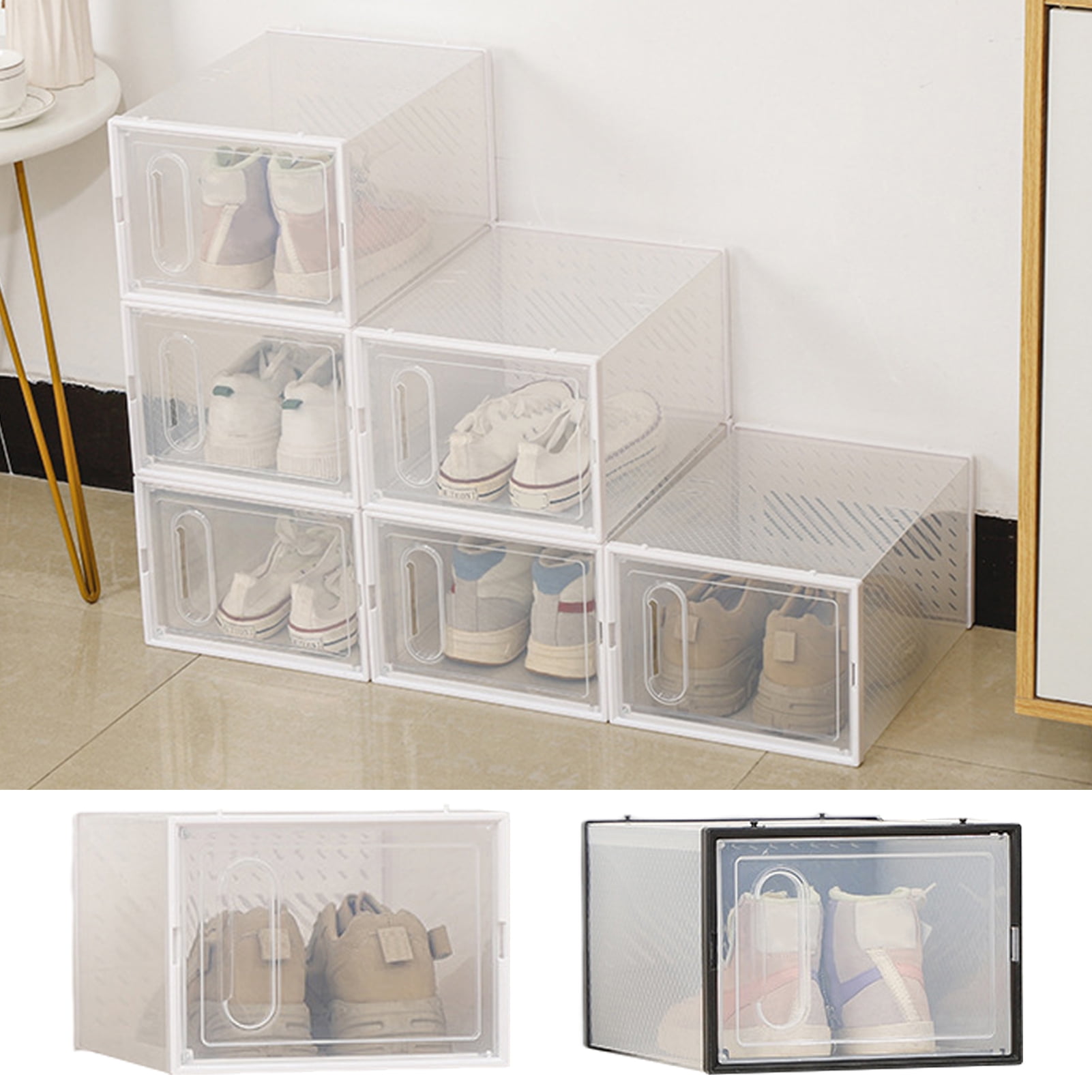 Anvazise Shoe Storage Box Transparent Visible Square Shape Stackable ...