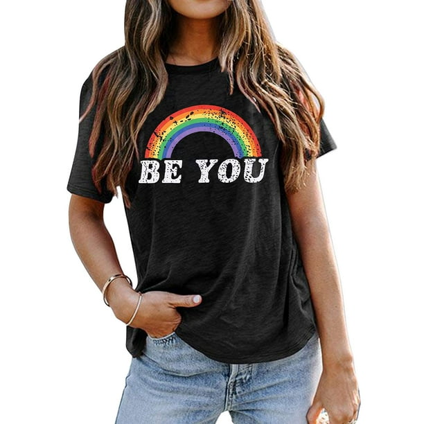 VILOVE Rainbow Graphic Tees Women Be You Pride Shirts Short Sleeve Tops ...