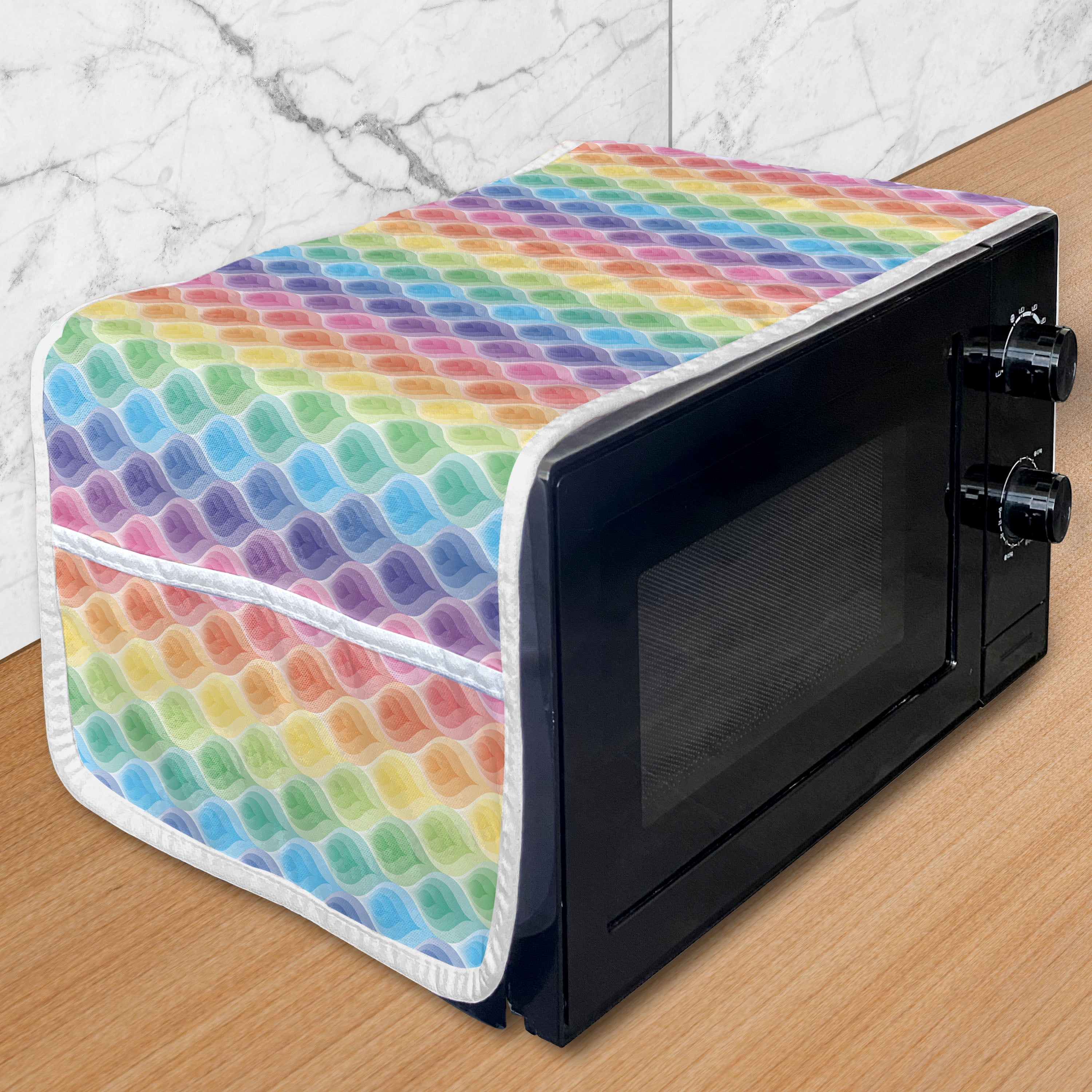 Colorful Microwave Oven Cover, Rainbow Design Ikat Inspired Motifs Leaf ...