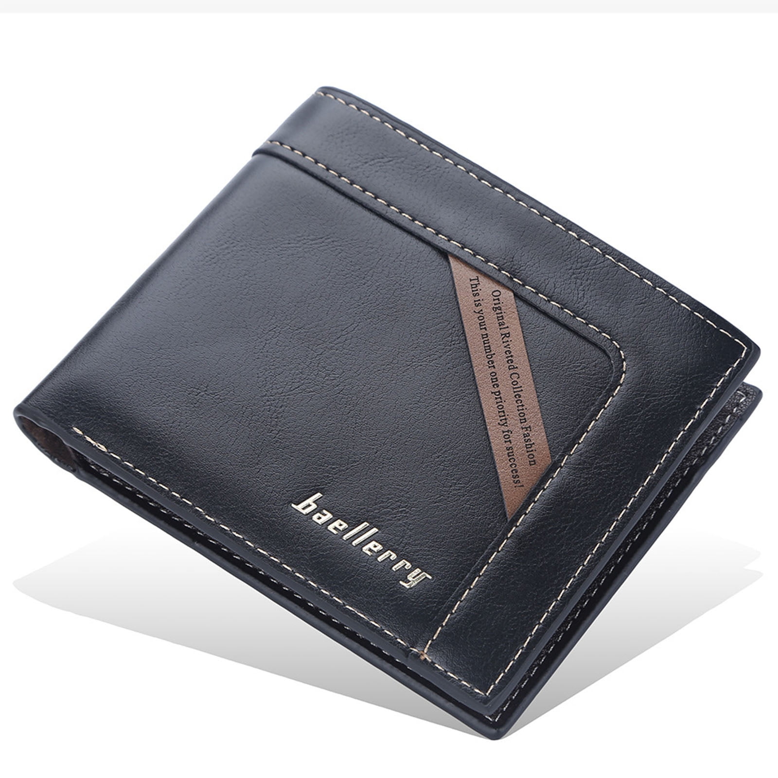 Men PU Leather Foldable Wallet with Multiple Pockets ID Card Cash ...
