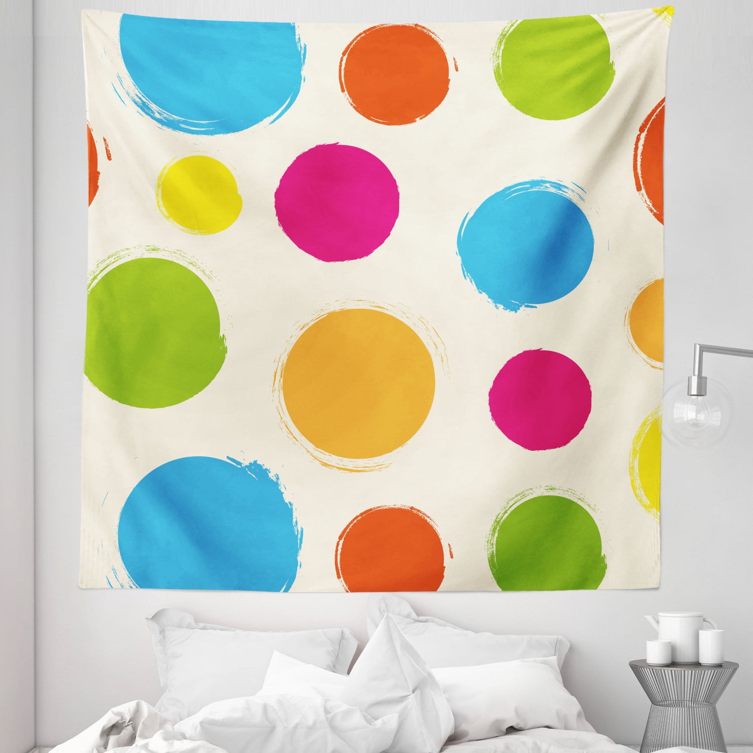 Abstract Tapestry, Colorful Dots Circular Disc Shaped Round Forms ...