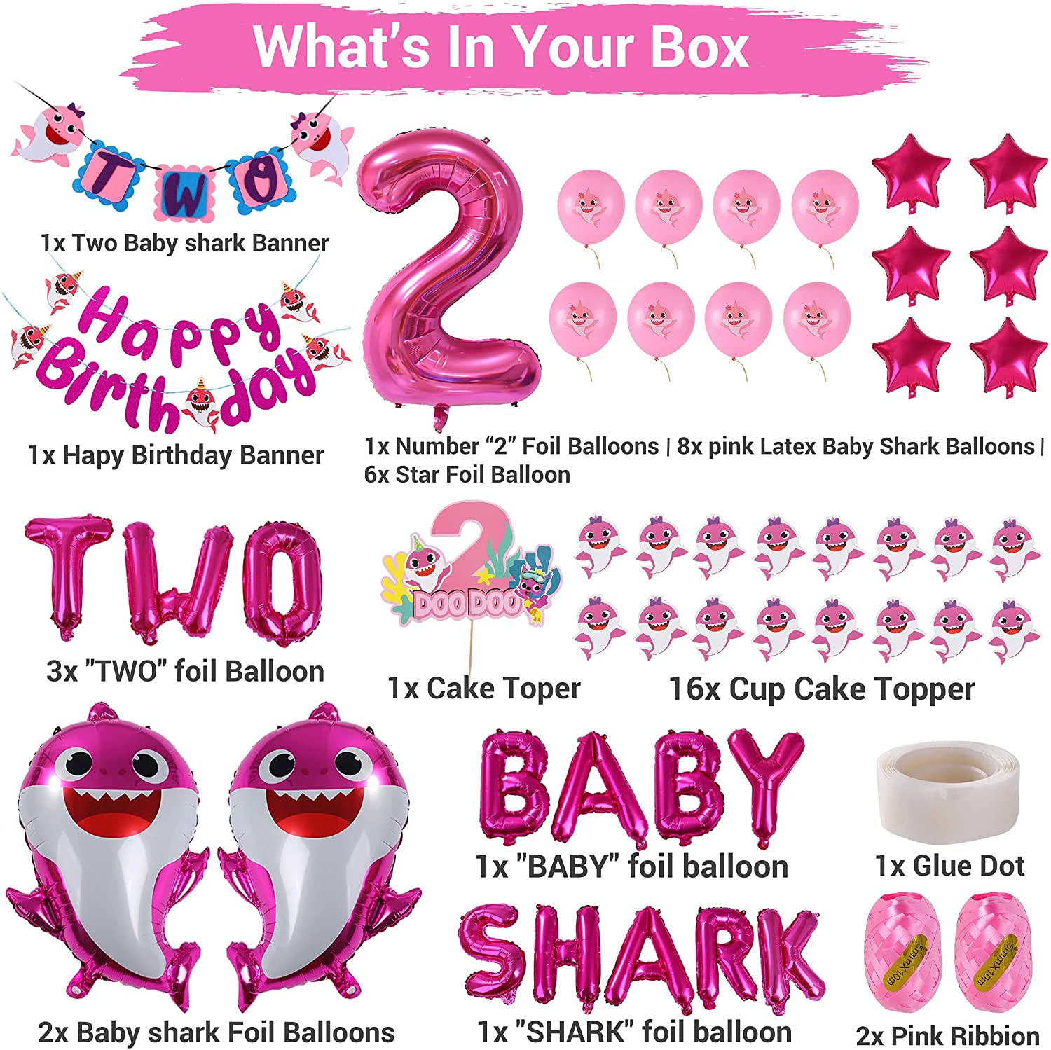 Buy 2nd Birthday Baby Shark Decorations Theme for Girl - Pink Baby ...