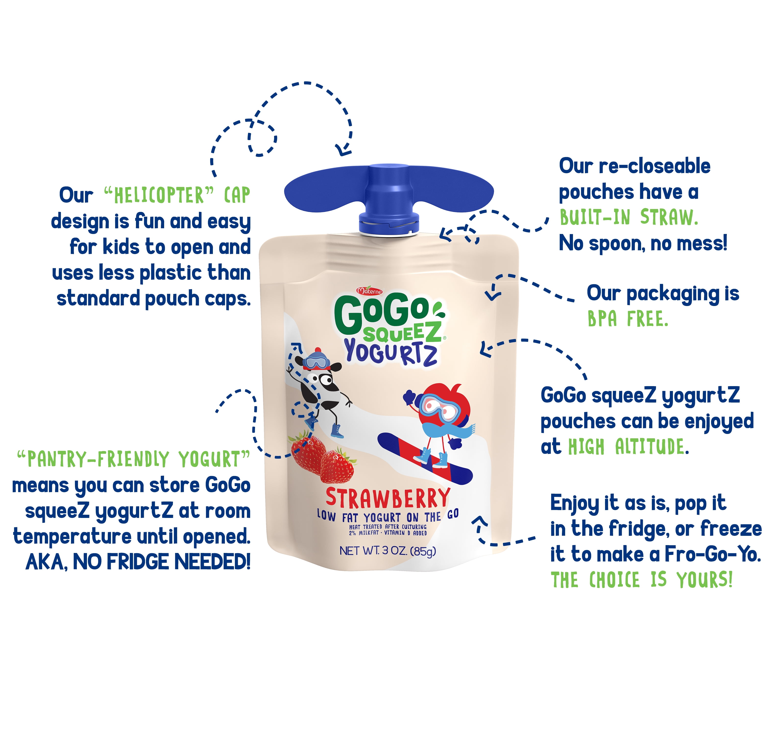 (10 Pack) GoGo Squeez Yogurtz Strawberry Yogurt Snack Pouch, 3 oz, 10 Pack