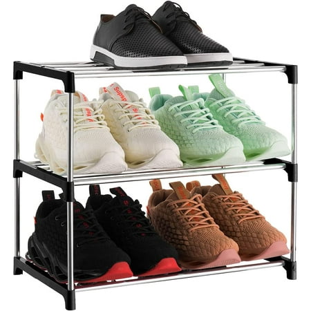3-Tier Stackable Small Shoe Rack, Lightweight Shoe Shelf Storage for ...