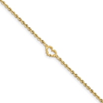 Primal Gold 14 Karat Real Yellow Gold Diamond-cut Open Heart Rope ...