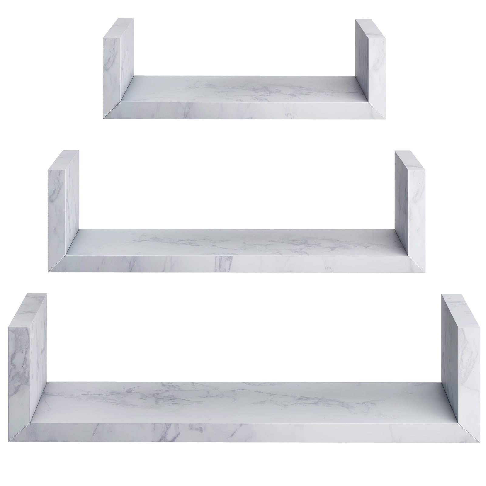 Marble Floating Shelves - U-shaped Wall Mounted Shelf with 3 Sizes for Bathroom, Bedroom, and ...