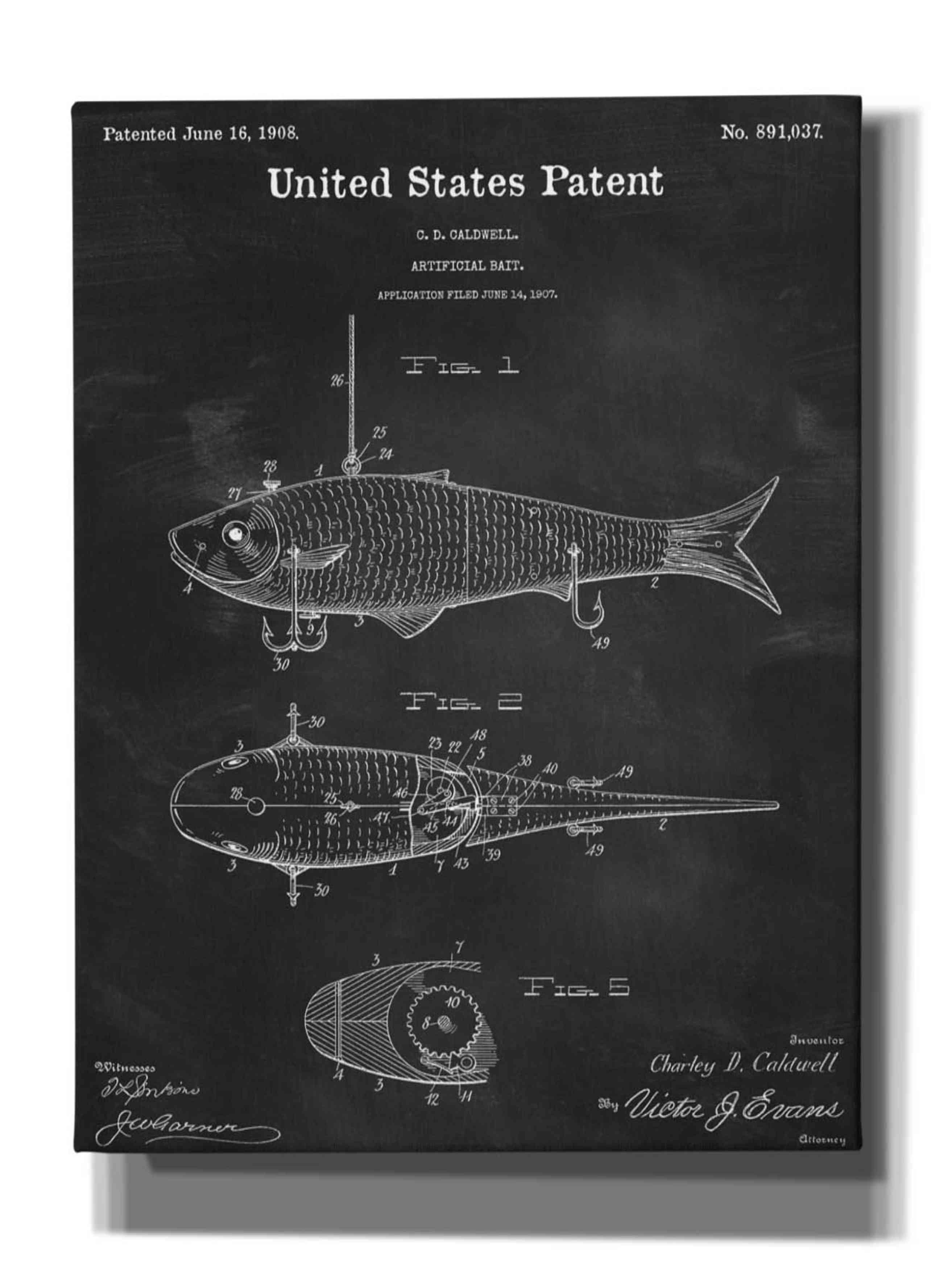 Epic Graffiti 'Fish Bait Blueprint Patent Chalkboard,' Canvas Wall Art ...