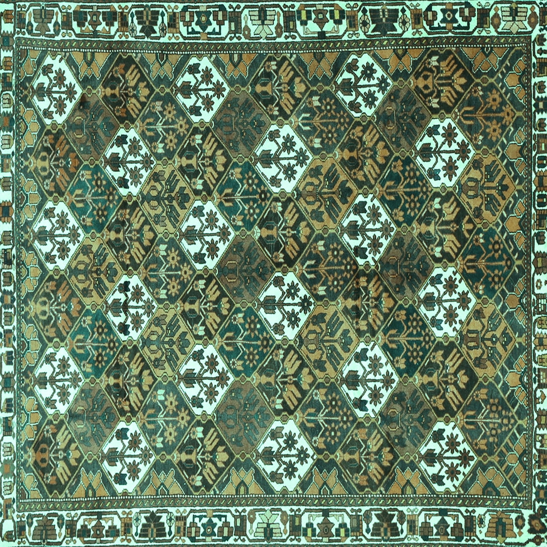Ahgly Company Indoor Square Persian Turquoise Blue Traditional Area ...