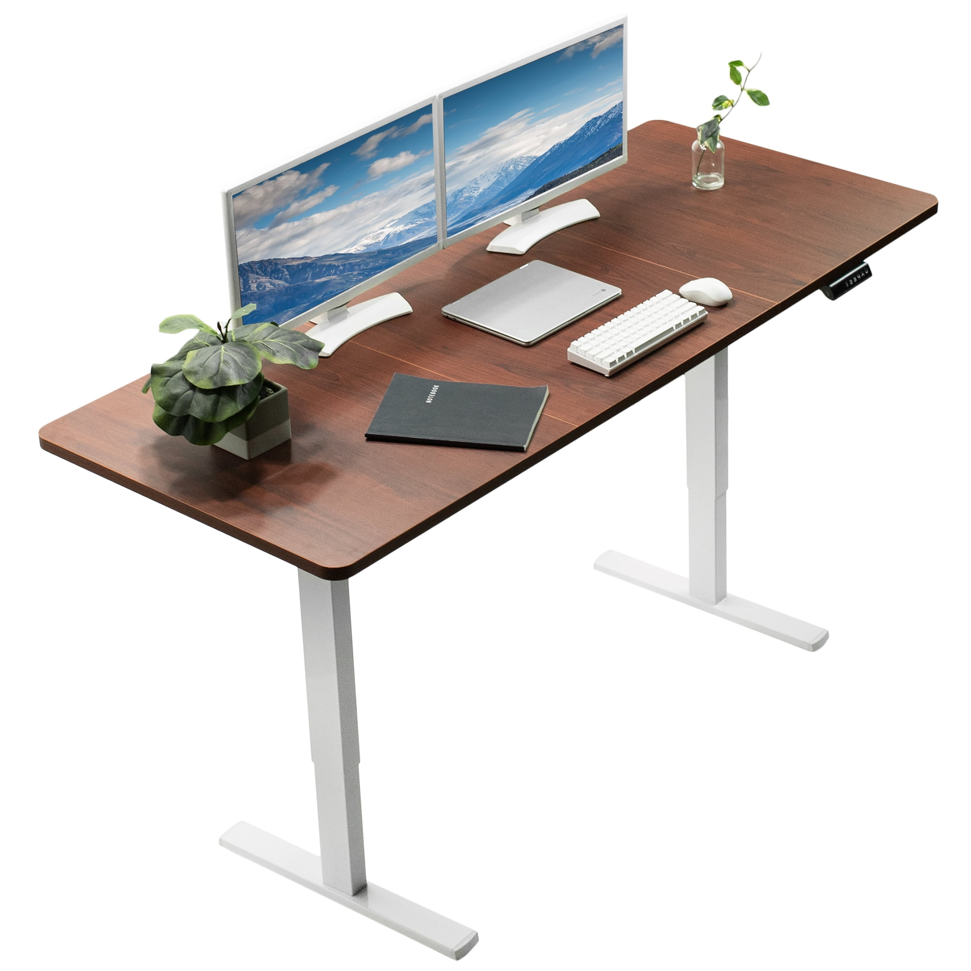 VIVO Electric 71” x 30” Stand Up Desk, Dark Walnut Table Top, White ...