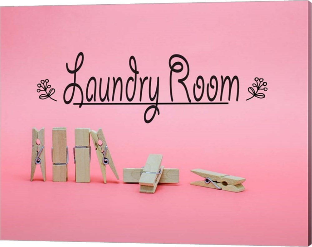 Laundry Room Sign Clothespins Pink Background by Color Me Happy, Canvas ...