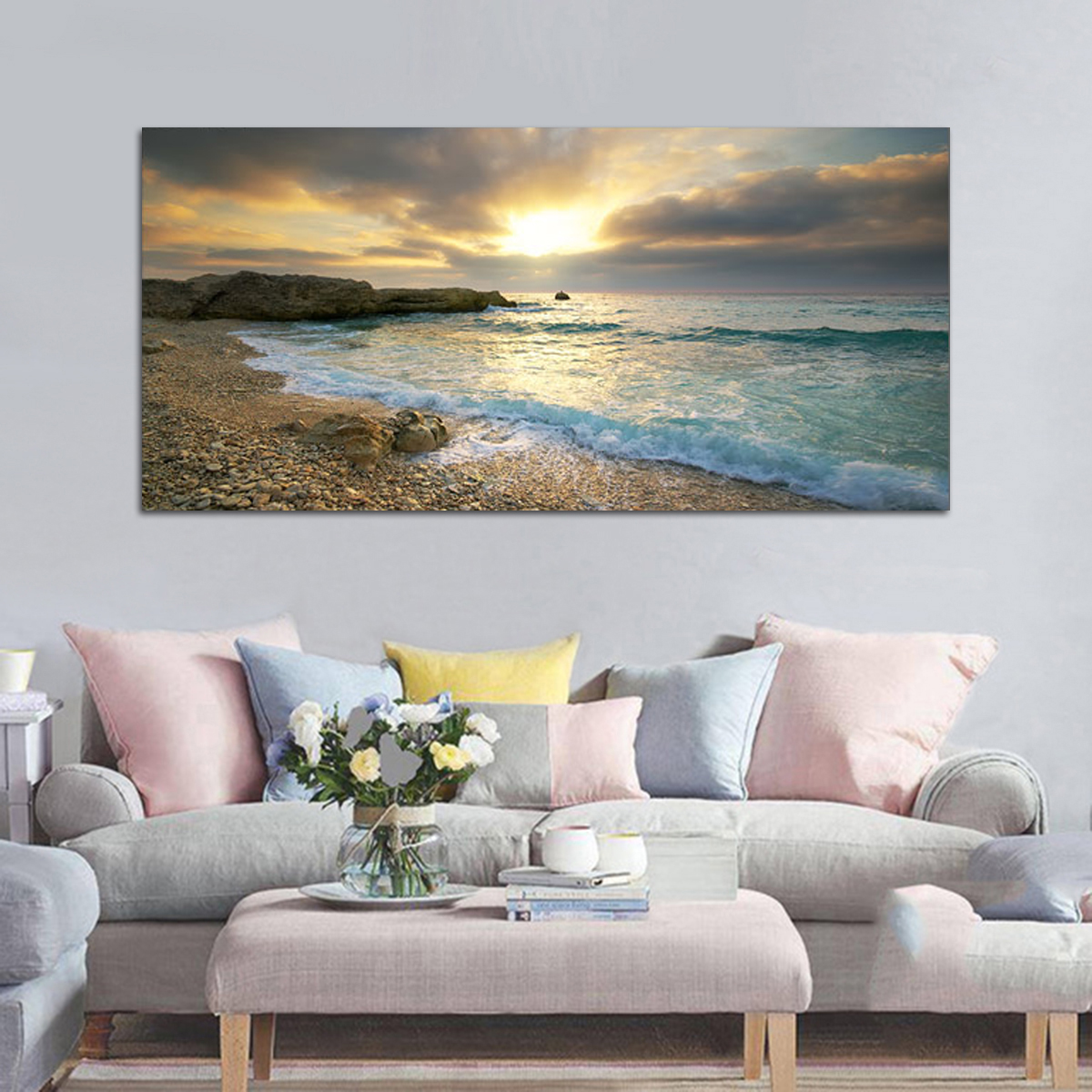 Unframed Beach Canvas Wall Art Print Ocean Wave Sunset Sea Painting For Unframed Beach Canvas Wall Art Print Ocean Wave Sunset Sea Painting For