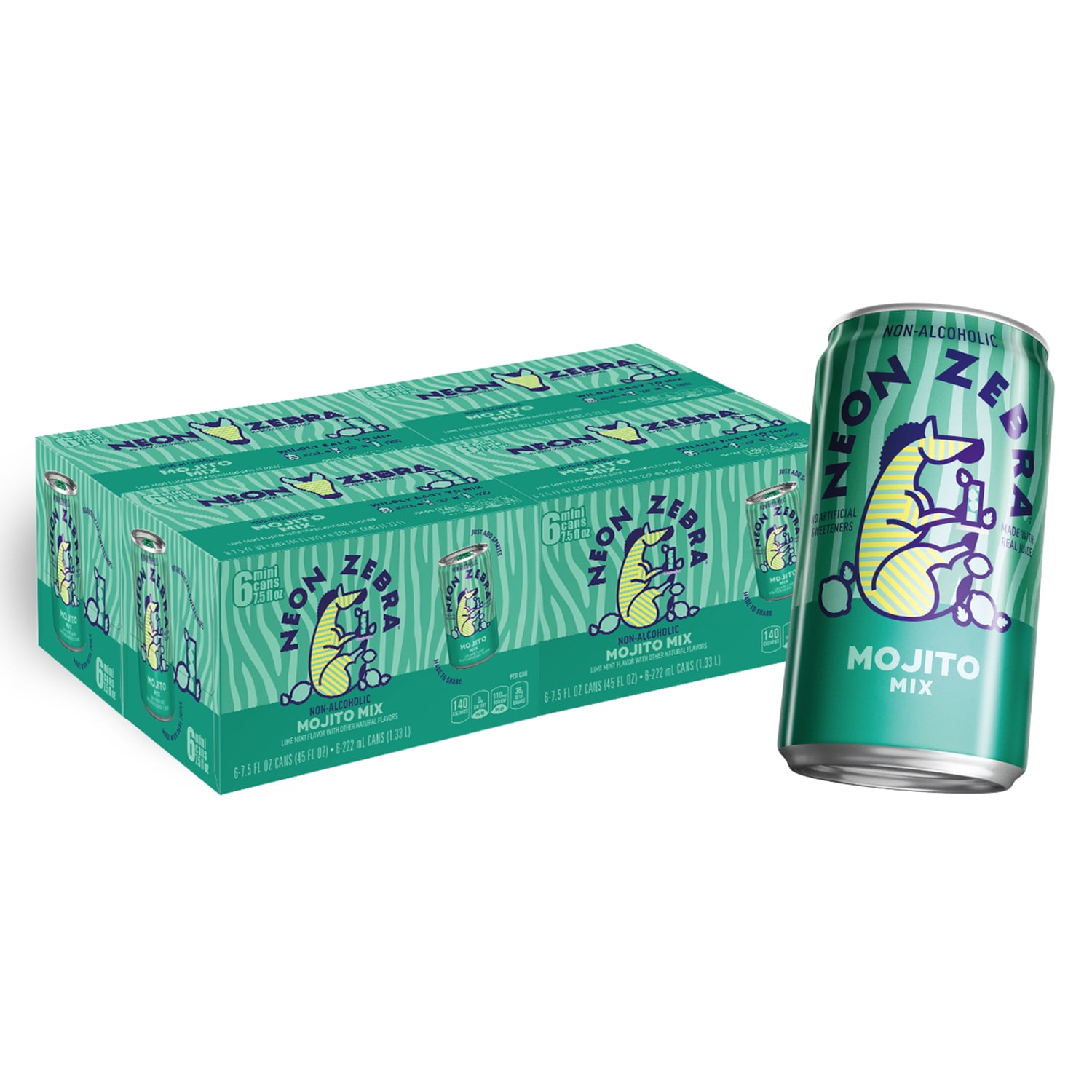 Neon Zebra Mojito Mix, Cocktail Mixers, No Artificial Sweeteners, 5% Juice, 7.5 oz Cans (24 Pack ...