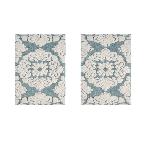 Better Trends Medallion 100% Cotton 2 Piece Bath Rug Set - Blue/Natural ...