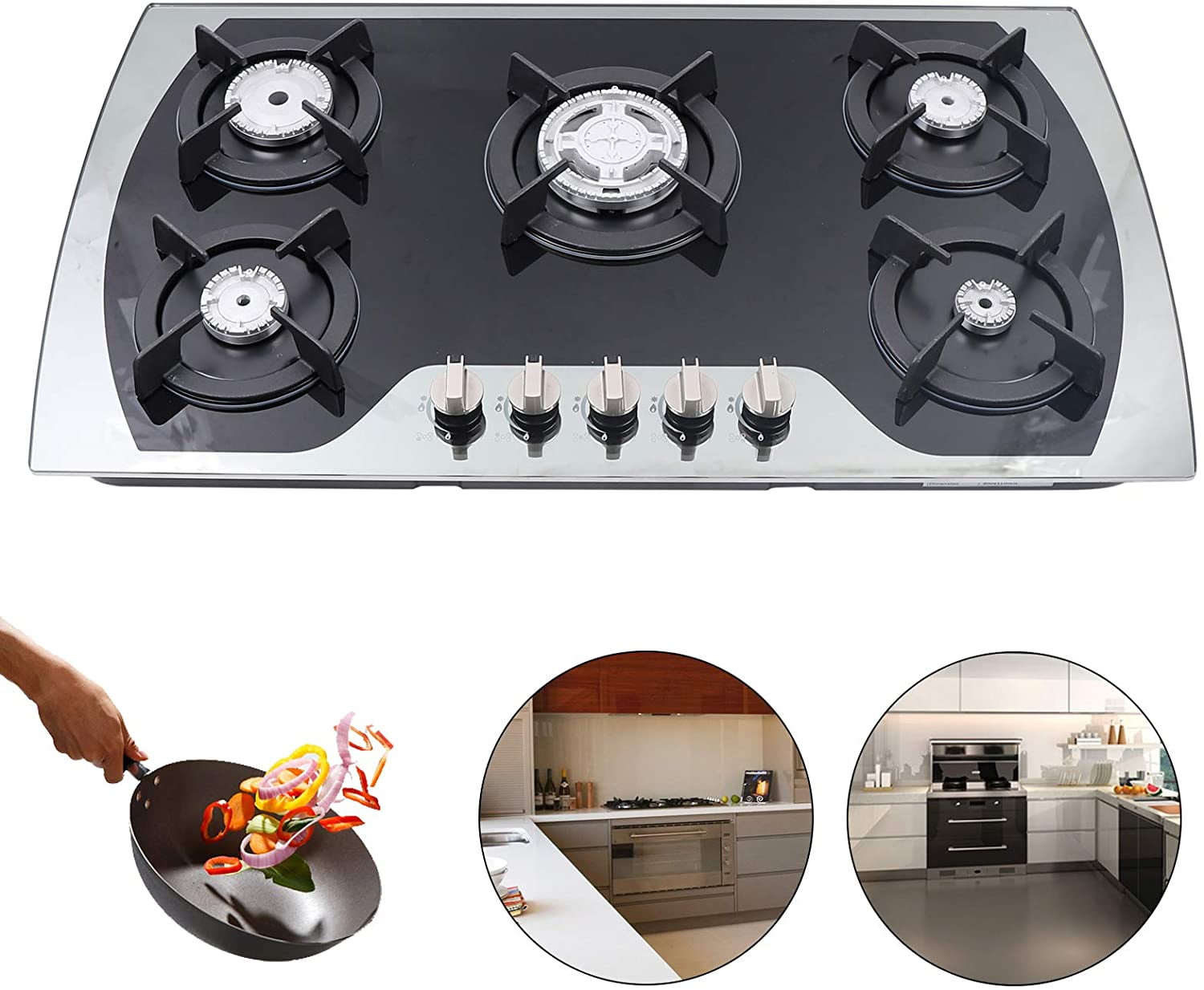 Buy ANQIDI LPG/NG Gas Cooktop 5 Burners Gas Hobs Built-in Automatic ...