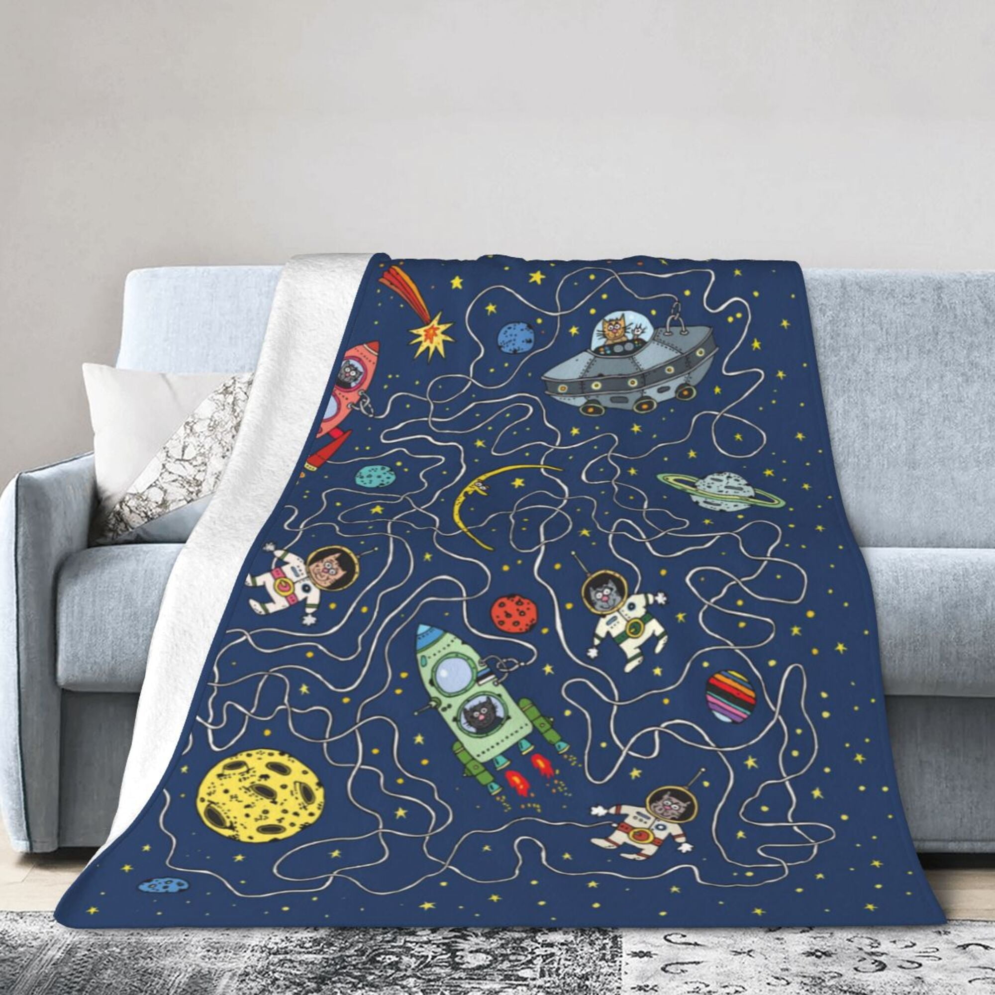 Anti-Pilling Flannel Bed Throw Blankets Cat Space Astronaut - Couch ...