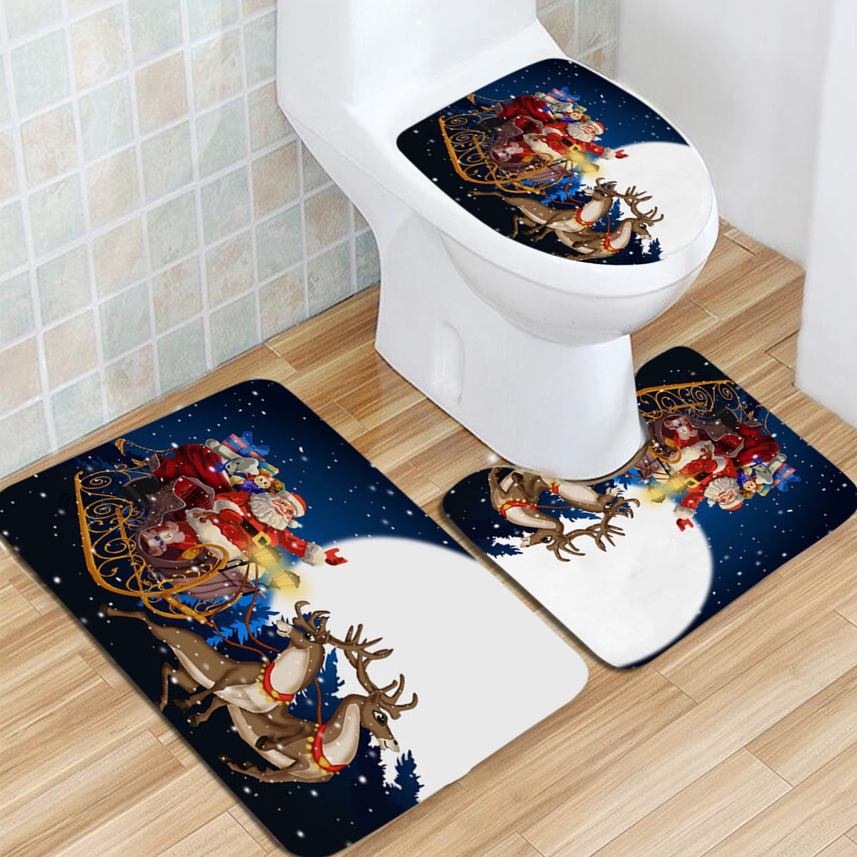 3Pcs Christmas Santa Claus Snowman Bow Bell Flowers Cascade Bathroom ...