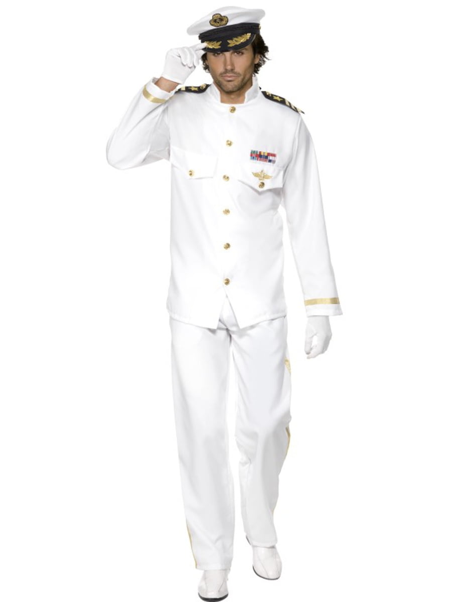 Smiffy's Costumes Men's Deluxe White Yacht Boat Captain Sea Ship Navy ...