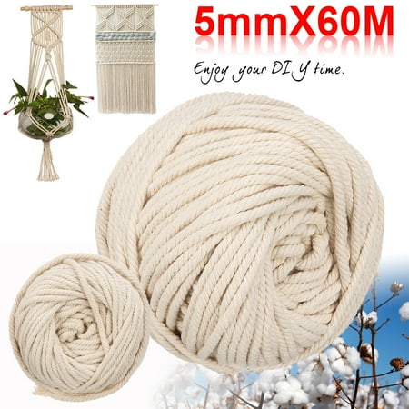 5mm 60M 500g Macrame Rope Natural Beige Cotton Twisted Cord Hand Craft ...