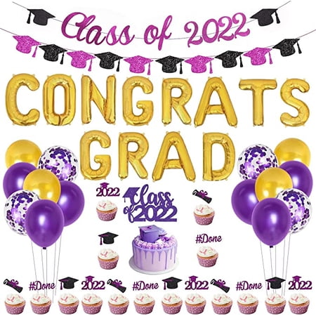 Graduation Decorations 2022 Purple and Gold Congrats Grad Decorations ...