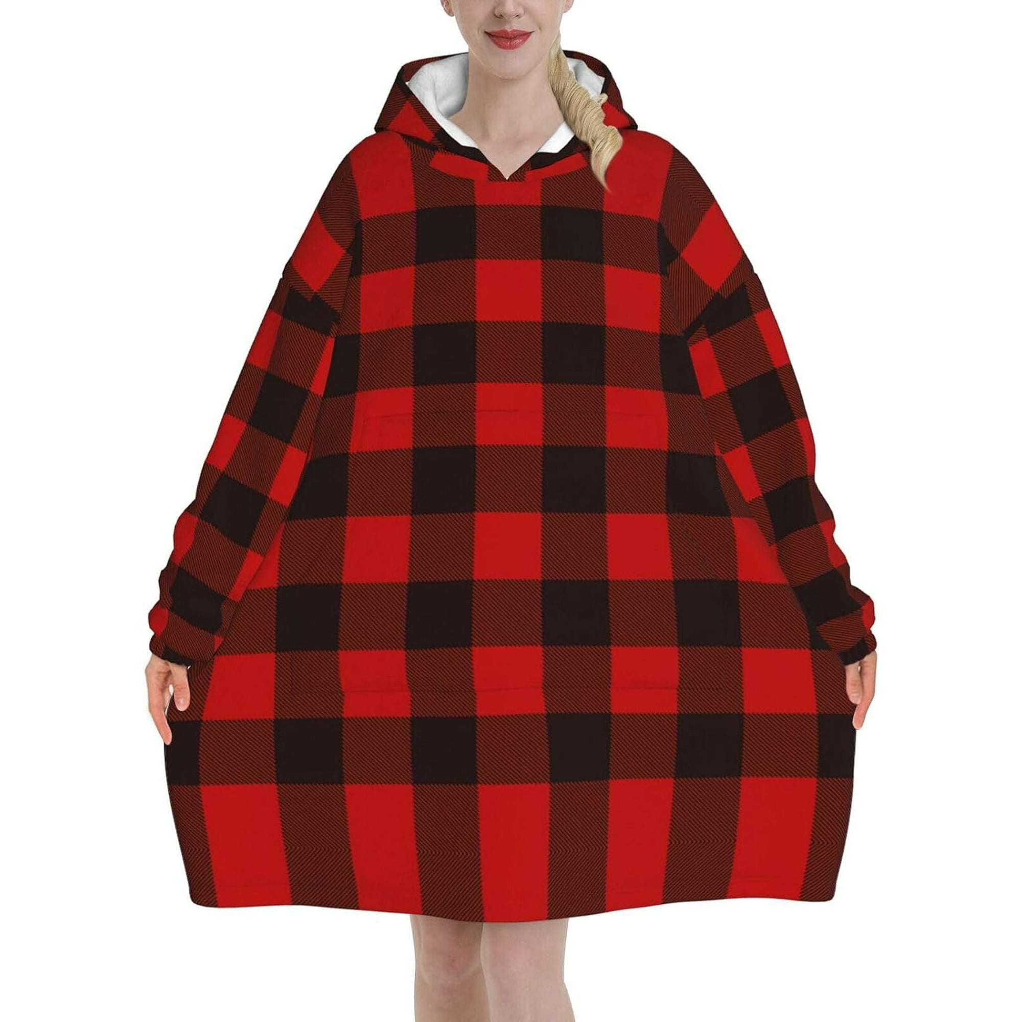 Click here for Mjorlgortlh Plaid Red And Black Print Blanket Hood... prices