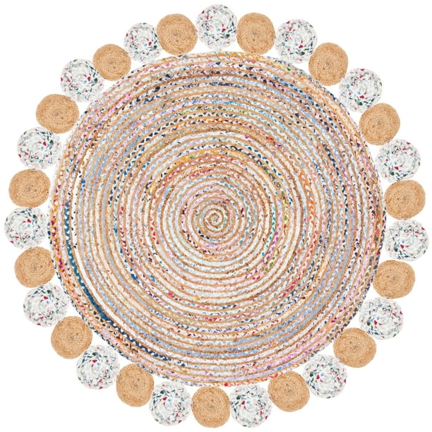 SAFAVIEH Cape Cod Kyle Braided Area Rug, 6' x 6' Round, Beige/Multi ...