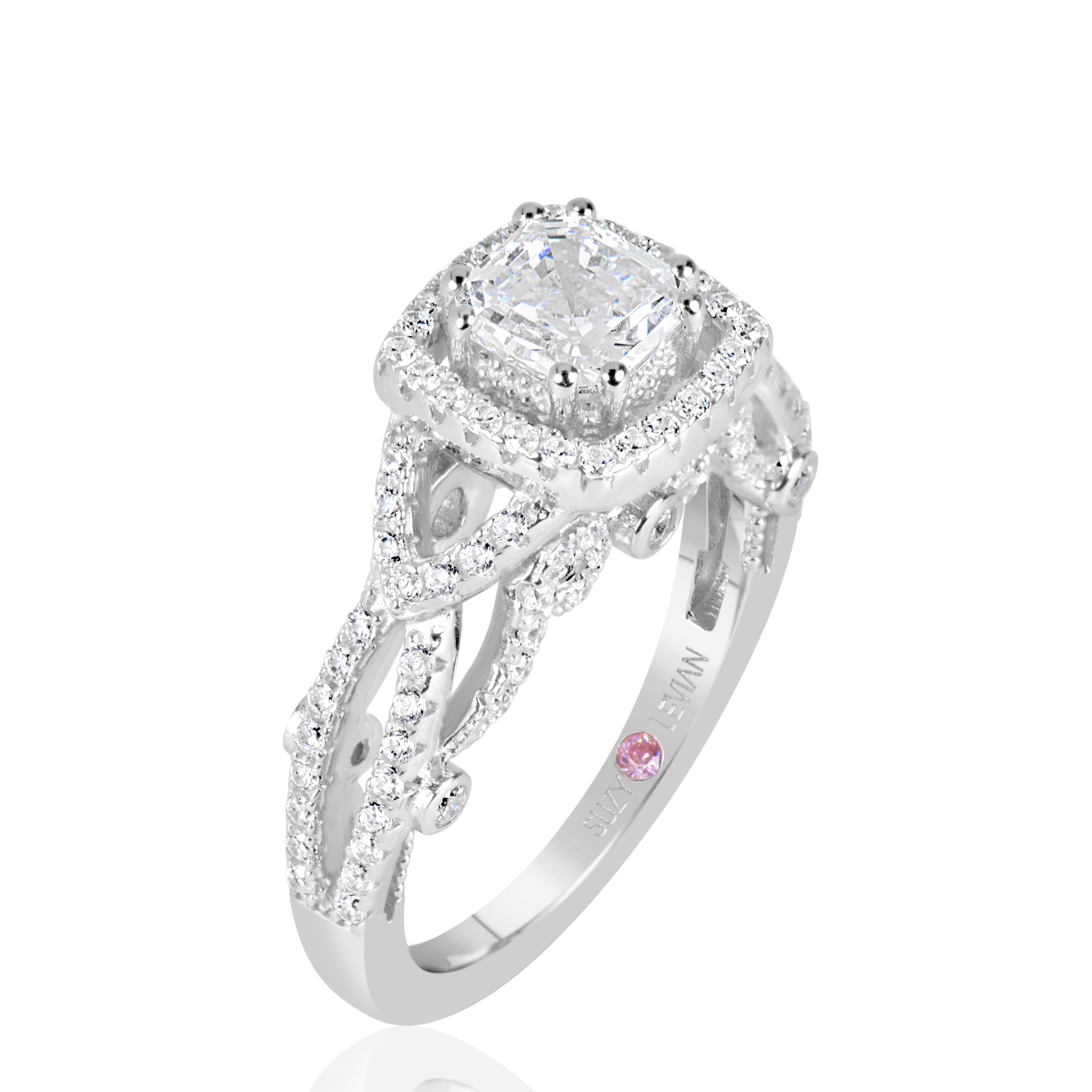 Sterling Silver Asscher Cut White Cubic Zirconia Engagement Ring