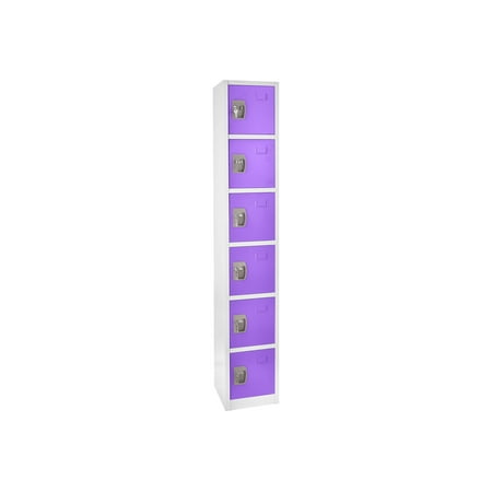 AdirOffice - Locker - 6 doors - 6 hooks - solid steel - purple (pack of ...