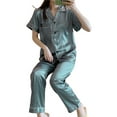 Julycc Women's Regular Size Satin Silk Pajama Set with Short Sleeve ...