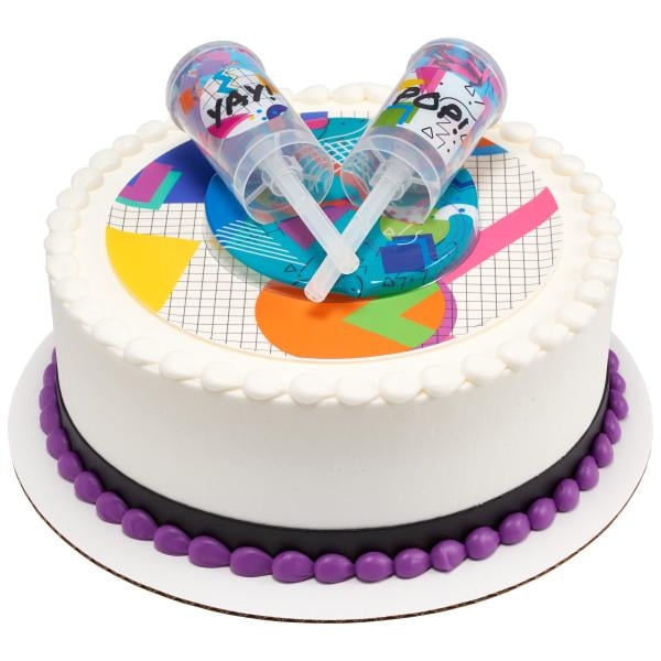 Confetti Launcher DecoSet with Round Edible Cake Topper Image ...