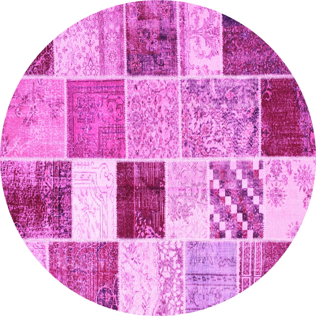 Ahgly Company Indoor Round Patchwork Pink Transitional Area Rugs, 5 ...