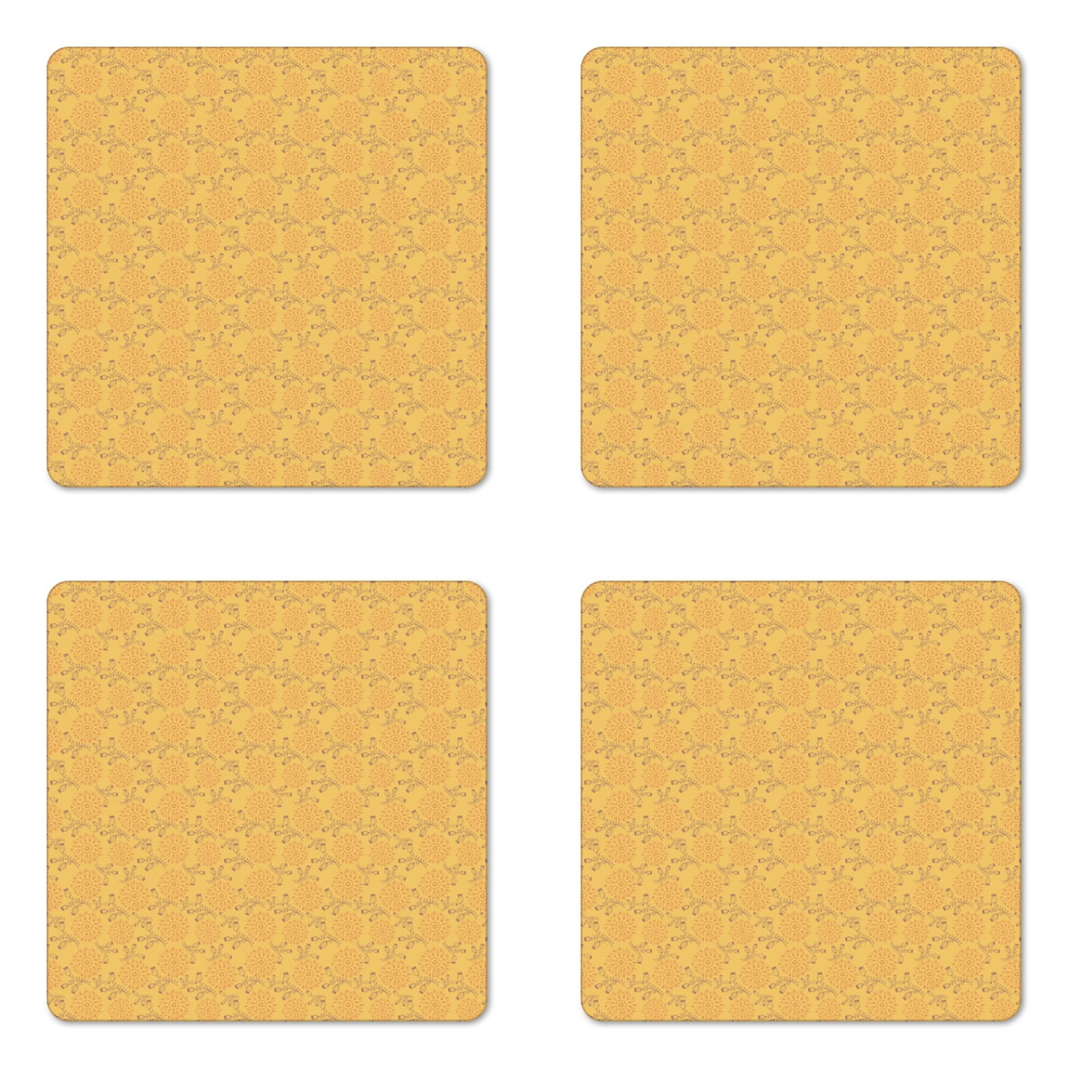 Garden Art Coaster Set of 4, Outline Drawings of Flower Branches and ...