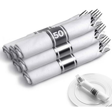 Prestee 200pc Gold Plastic Silverware Set - Pre Rolled with Napkins ...