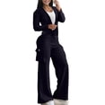 Cutuoiiu Plus Size Women's Solid Color Two Piece Set Long Sleeve Button ...