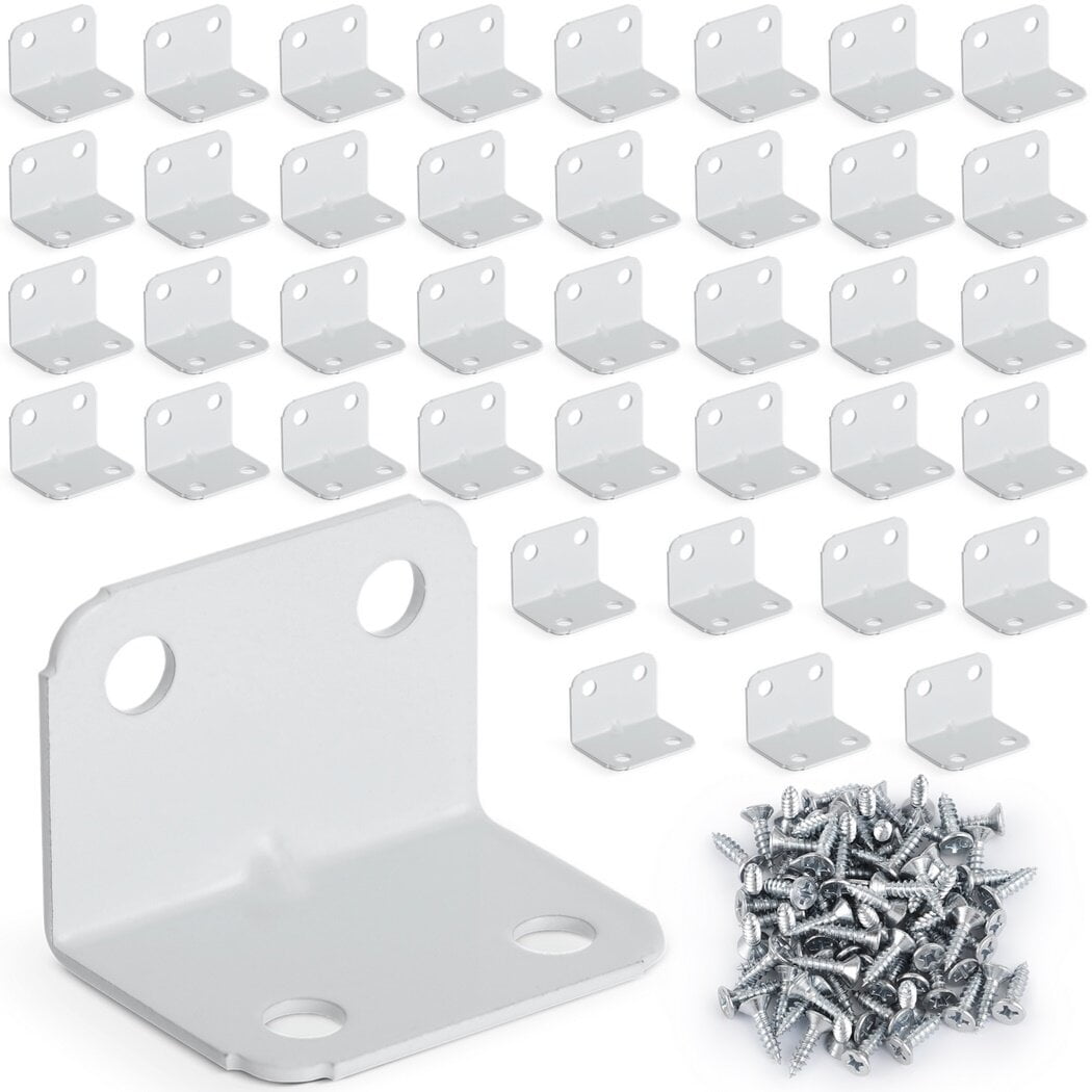 40 soportes angulares con tornillos, juego de soportes en L de acero ...