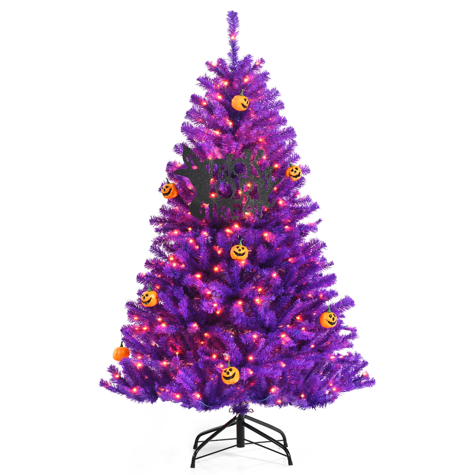 Costway 5ft Pre-lit Purple Halloween Christmas Tree w/ Orange Lights ...