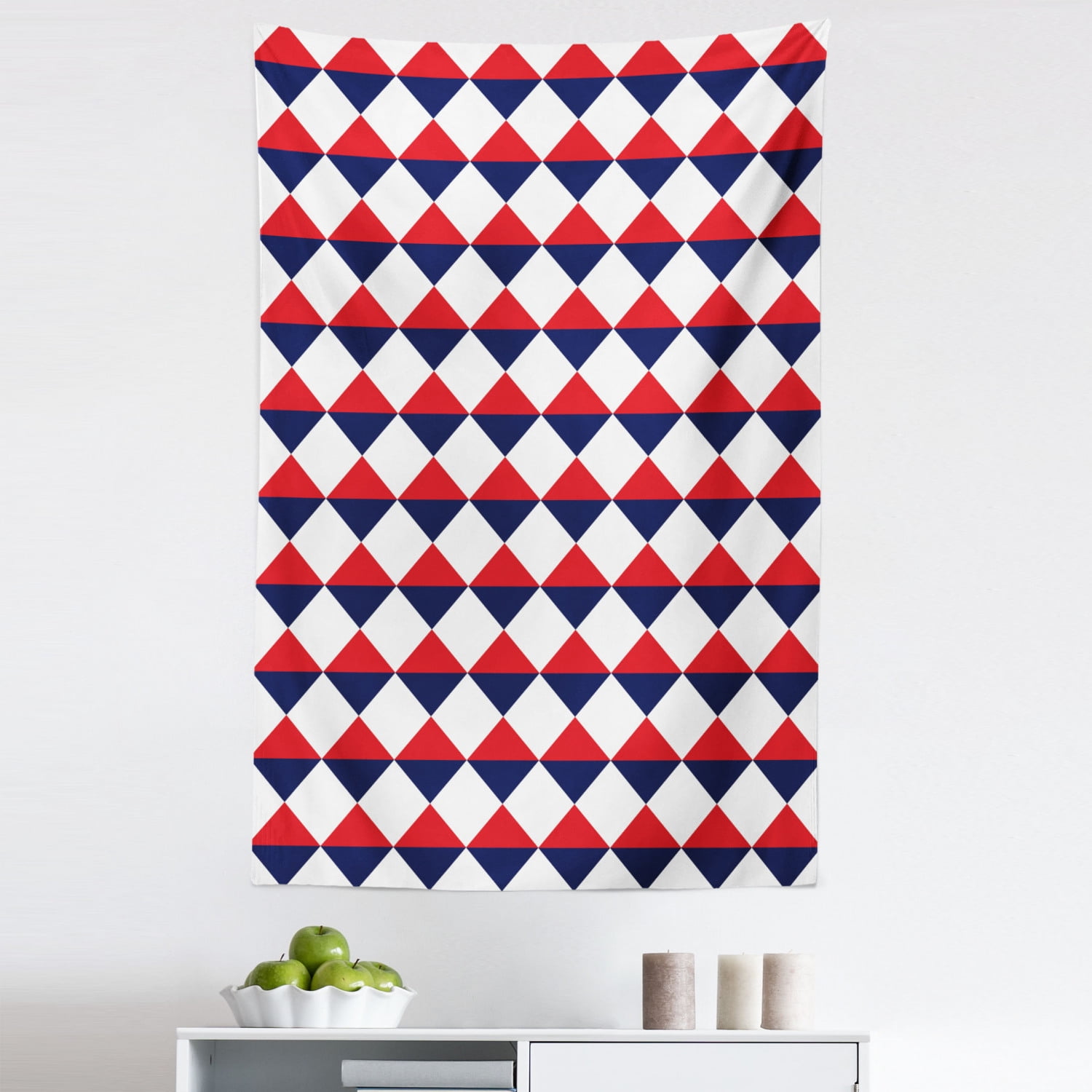 Americana Tapestry, Half Triangles Diamond Shapes Retro Navy Inspired ...