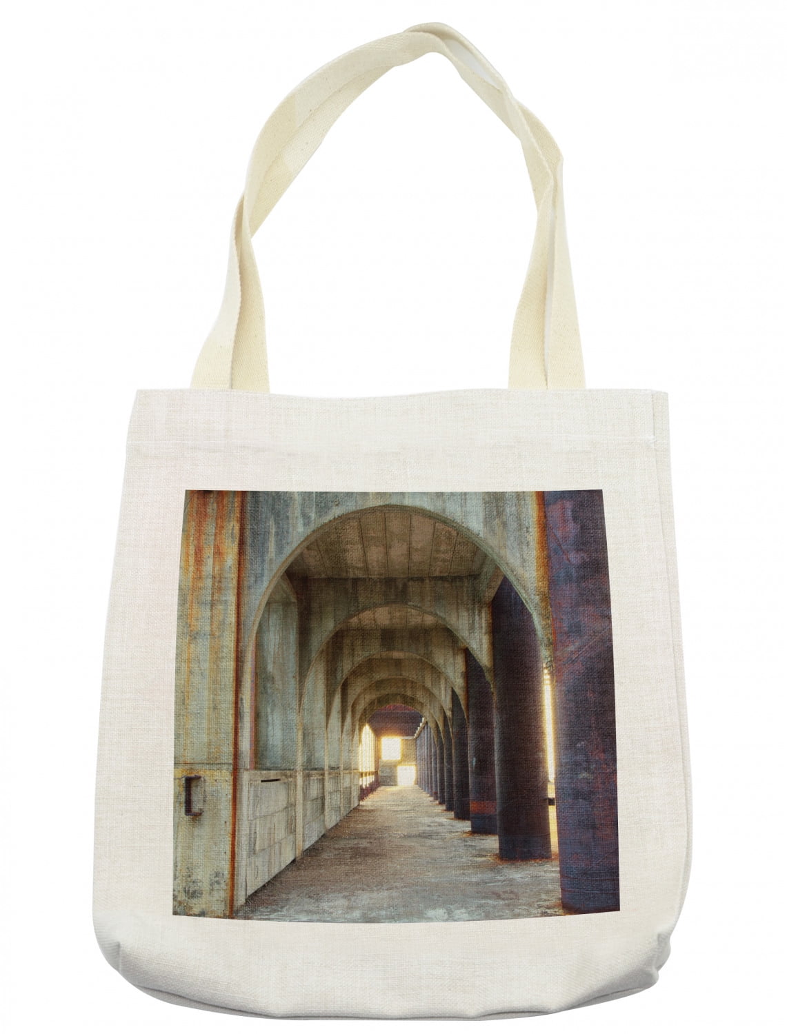 Urban Tote Bag, Corridor of Concrete Pillars Structure Urban Industrial ...