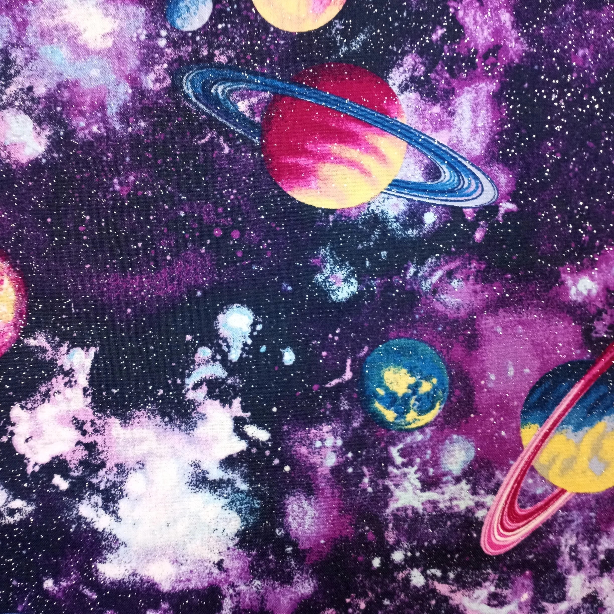 Colorful Galaxy With Planets Fabric