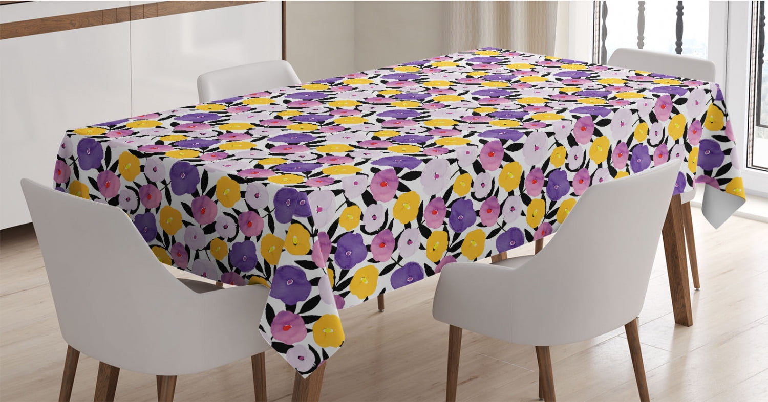 Watercolor Flowers Tablecloth, Groovy Exotic with Funky Wild Branch ...