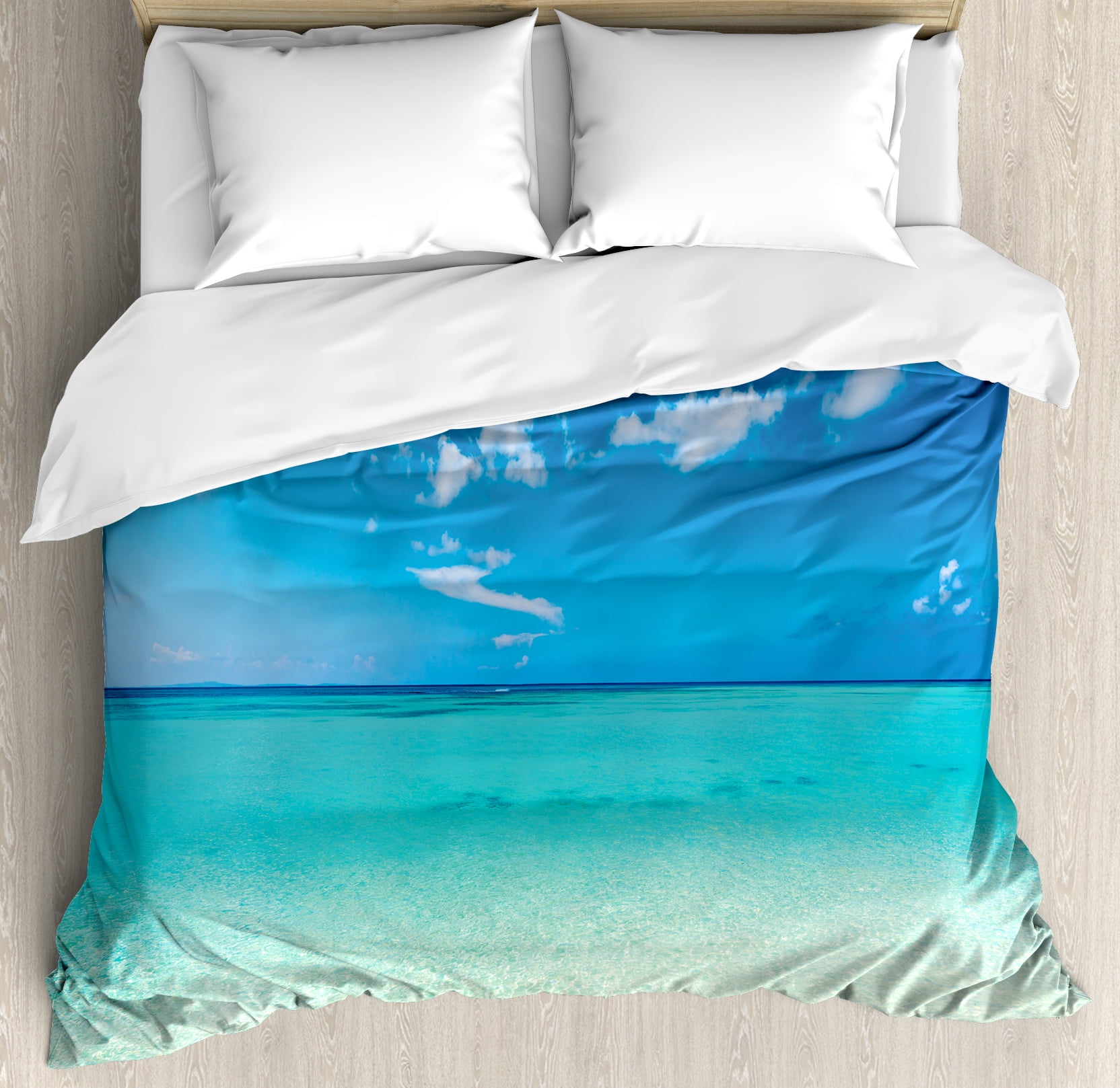Tropical Duvet Cover Set, Paradise Ocean Dreamy Sea Vacation Serene ...