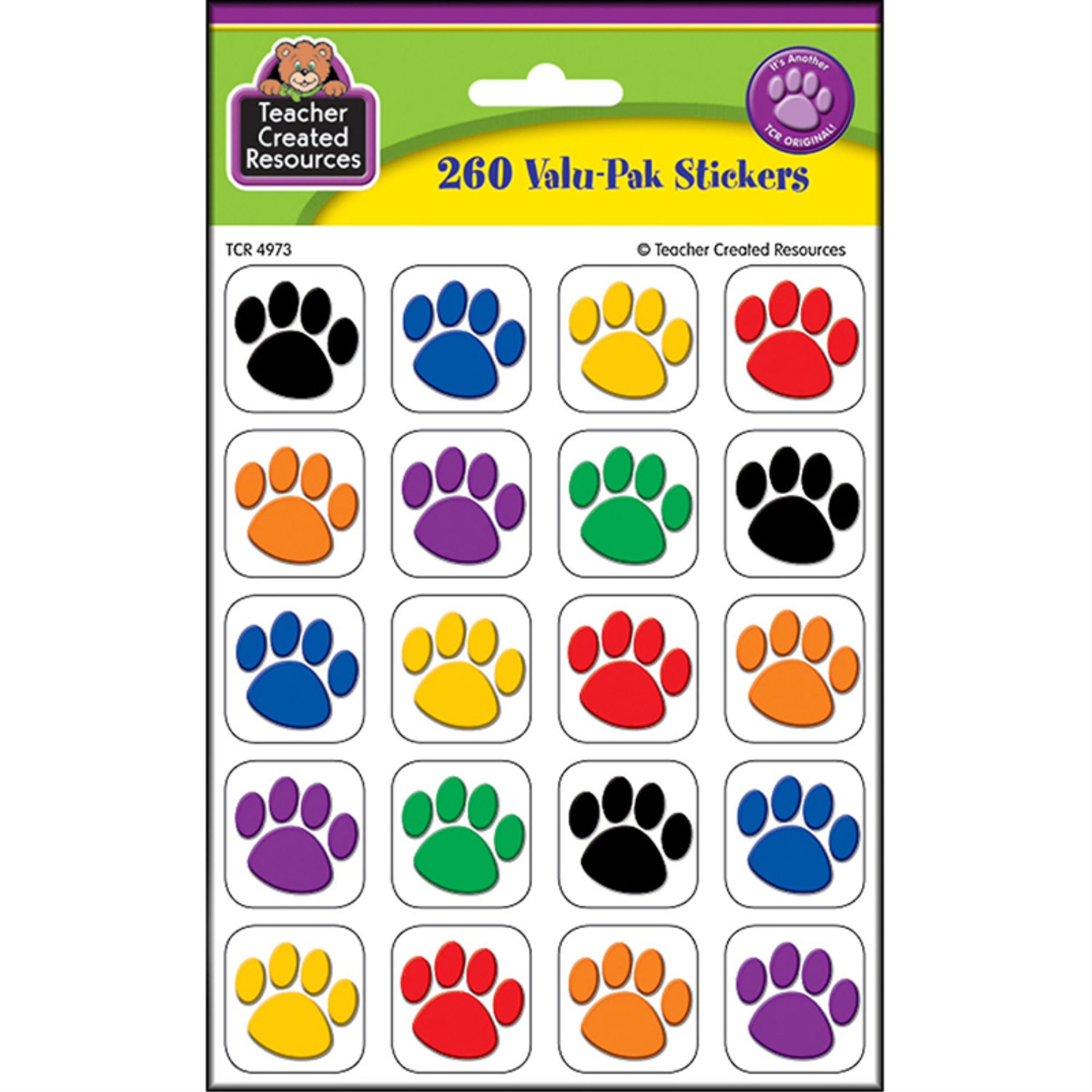 Teacher Created Resources TCR4973 Colorful Paw Print Stickers Value ...