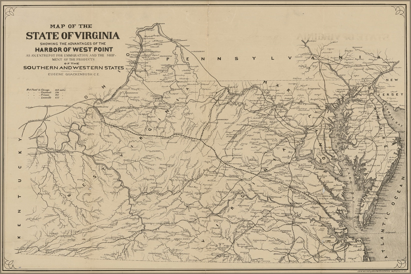 24"x36" Gallery Poster, Map of the State of Virginia 1875 - Walmart.com