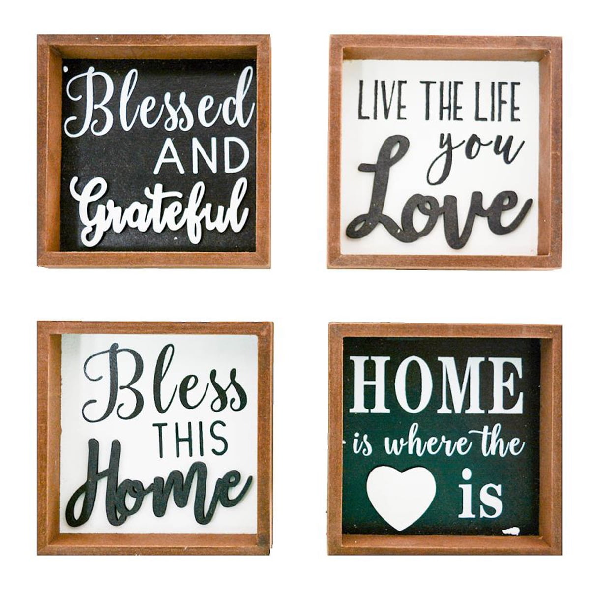 Wood Framed Box Sign 4x4 inch Black and White Primitive Decor set of 4 ...