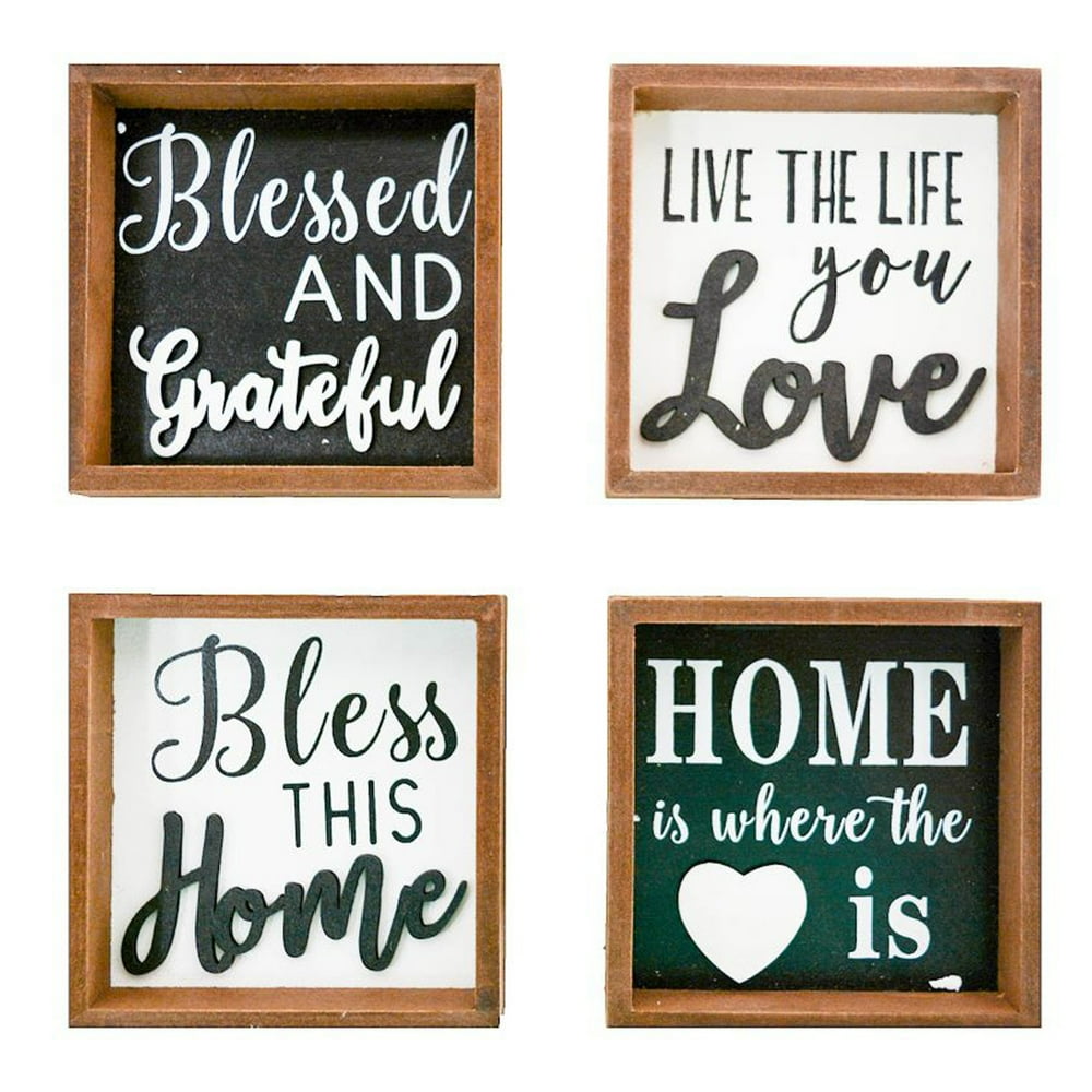 Wood Framed Box Sign 4x4 inch Black and White Primitive Decor set of 4 ...
